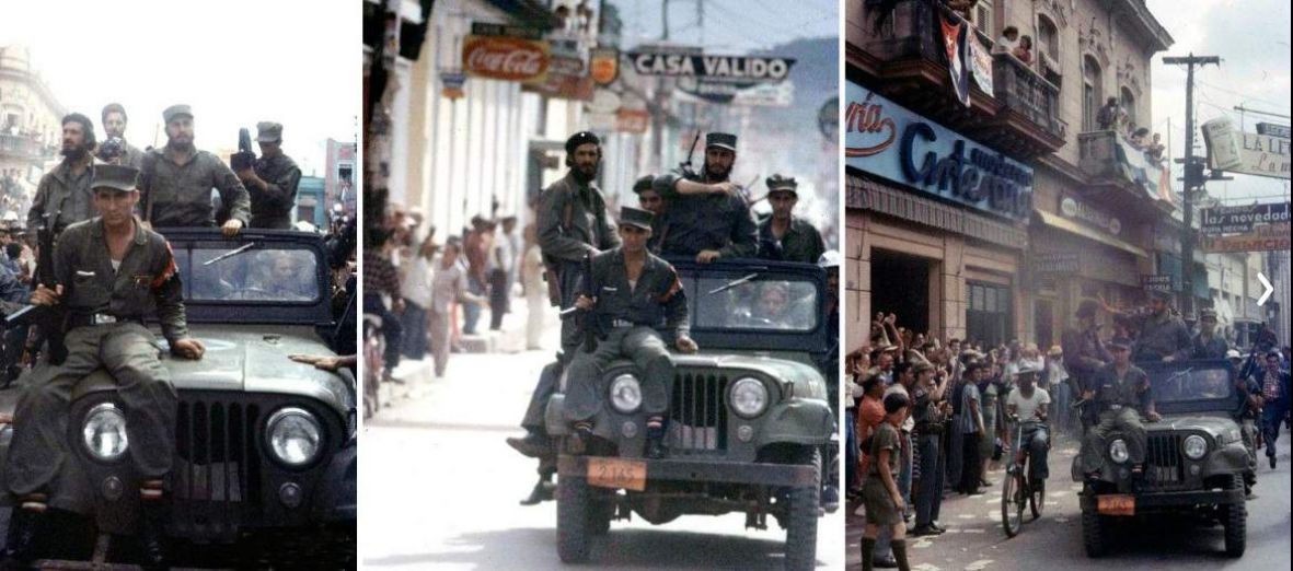 Barbudos, revolutionaries, led by Castro, entering the city of ...